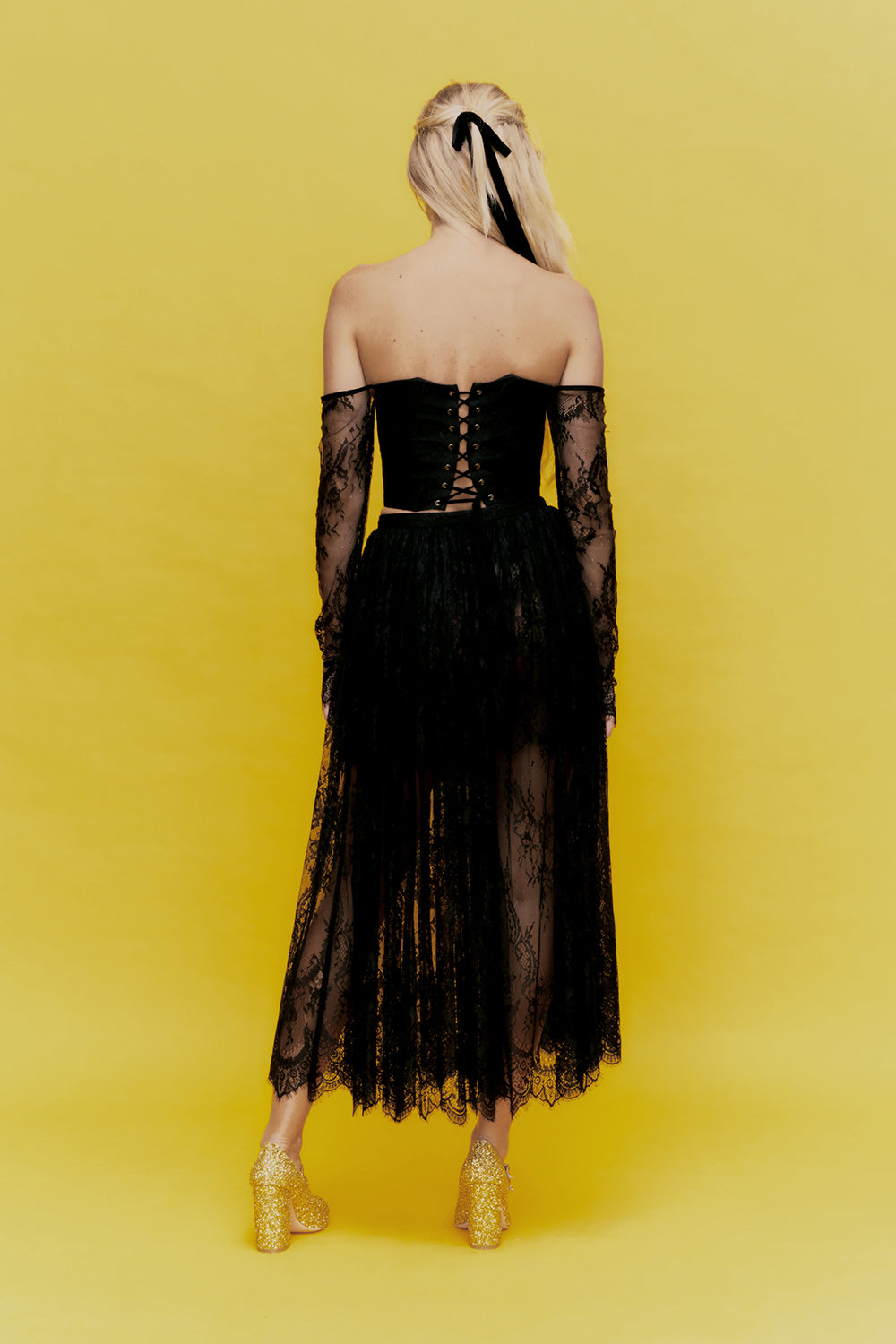 Jealousy Midriff Black Lace Long Sleeve Top by macgraw
