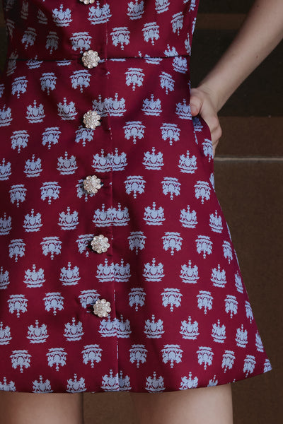 Sorbet Dress in maroon and blue crest by macgraw